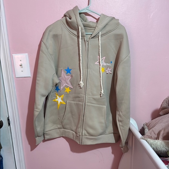 SHEIN | Jackets & Coats | Shein Tan And Yellow Star Embellished Jacket ...